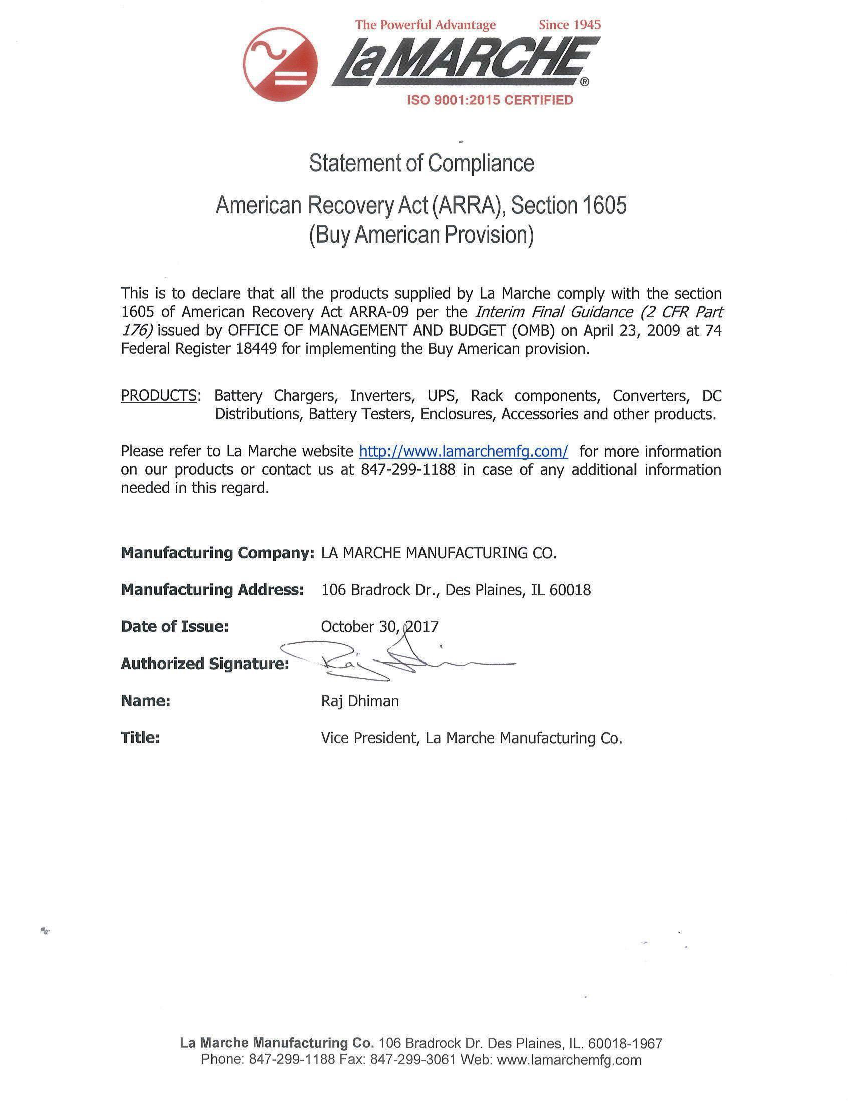 La Marche Buy America Compliance